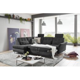 Ecksofa DIE PLANBAR, B:242cm H:87cm T:116cm, schwarz, 100% Polyester, Wohnzimmer, Sofas, "MP-IN20016 L-Form mit Federkern-Polsterung", wahlweise mit