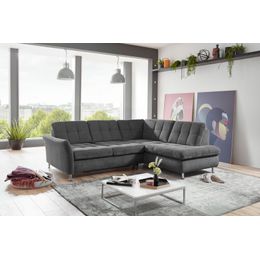 Ecksofa DIE PLANBAR, B:242cm H:87cm T:116cm, grau, 100% Polyester, Wohnzimmer, Sofas, "MP-IN20016 L-Form mit Federkern-Polsterung", wahlweise mit