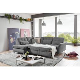 Ecksofa DIE PLANBAR, B:242cm H:87cm T:116cm, grau, 100% Polyester, Wohnzimmer, Sofas, "MP-IN20016 L-Form mit Federkern-Polsterung", wahlweise mit
