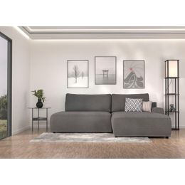 Ecksofa Trendmanufaktur, B:250cm H:82cm T:167cm, grau, 100% Polyester, Wohnzimmer, Sofas, "Fordon II, Schlafsofa mit Bettkasten, Couch in L-Form,