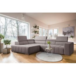 Ecksofa, B:307cm H:73cm T:201cm, braun, exxpo - SOFA FASHION, Sofas, "Elianos, hoher Sitzkomfort, aufwendige Kreuzsteppung im Sitz, L-Form",