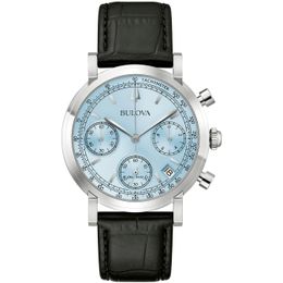 Chronograph Bulova, schwarz (schwarz, hellblau), Armbanduhren, Herren, Quarzuhr, Armbanduhr, Herrenuhr, Lederarmband, analog, Tag
