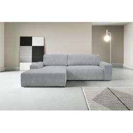 Ecksofa WERK2, B:267cm H:85cm T:165cm, grau, 90% Polyester, 10% Nylon, Wohnzimmer, Sofas, "Rotterdam-L, kuschelweicher Cord oder Breitcord, L-Form,