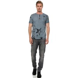 Rusty Neal Damen T-Shirt, grau, Gr. XL, bedruckt, 100% Baumwolle, Shirts, mit Skull-Print und Knopleiste