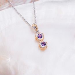 Holzkern Halsketten Damen Gold und Amethyst