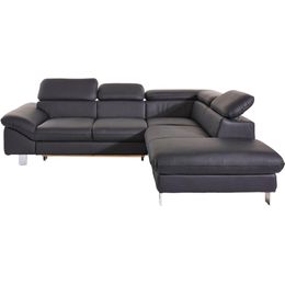 Ecksofa COTTA, B:268cm H:73cm T:214cm, schwarz, Kunstleder SOFTLUX;LEDER BEEFY (ein abgedecktes Spalt-Rindsleder) im Sitz und Rücken (Korpus in