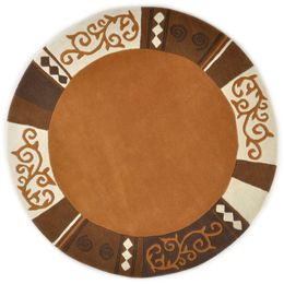 Wollteppich Theko, H:14mm &Oslash;:150cm, braun, Schurwolle, Teppiche, "Ambadi", reine Schurwolle, handgetuftet, mit Bord&uuml;re, modern
