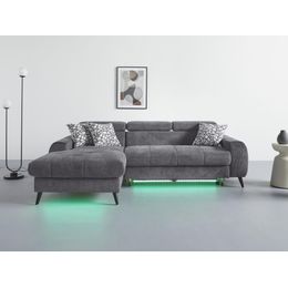 Ecksofa COTTA, B:236cm H:74cm T:164cm, grau, 90% Polyester 10% Polyamid, Wohnzimmer, Sofas, "Mia L-Form mit 3 Zierkissen", wahlweise mit
