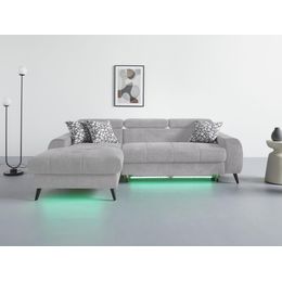 Ecksofa COTTA, B:236cm H:74cm T:164cm, grau, 90% Polyester 10% Polyamid, Wohnzimmer, Sofas, "Mia L-Form mit 3 Zierkissen", wahlweise mit