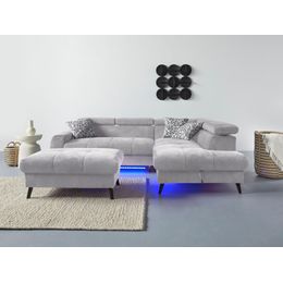 Ecksofa COTTA, B:244cm H:74cm T:193cm, grau, 90% Polyester 10% Polyamid, Wohnzimmer, Sofas, "Mia L-Form mit 3 Zierkissen", wahlweise mit