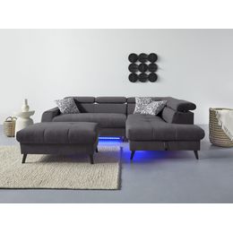 Ecksofa COTTA, B:244cm H:74cm T:193cm, braun, 100% Polyester, Wohnzimmer, Sofas, "Mia L-Form mit 3 Zierkissen", wahlweise mit Bettfunktion,