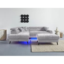 Ecksofa COTTA, B:244cm H:74cm T:193cm, grau, 90% Polyester 10% Polyamid, Wohnzimmer, Sofas, "Mia L-Form mit 3 Zierkissen", wahlweise mit
