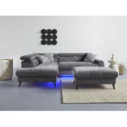 Ecksofa COTTA, B:244cm H:74cm T:193cm, grau, 90% Polyester 10% Polyamid, Wohnzimmer, Sofas, "Mia L-Form mit 3 Zierkissen", wahlweise mit