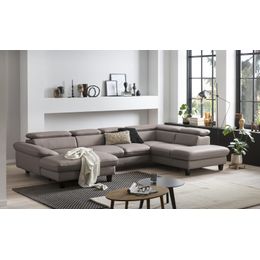 Wohnlandschaft Home Affaire, B:331cm T:108cm, grau, Sofas, "Pilot U-Form", mit Kopfteilverstellung, wahlweise mit Bettfunktion & Bettkasten