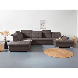 Wohnlandschaft COTTA, B:386cm H:86cm T:265cm, schwarz, 100% Polyester, Sofas, "Holiday U-Form mit Sitztiefen-, Armteil- und Kopfteilverstellung",