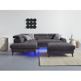 Ecksofa COTTA, B:244cm H:74cm T:193cm, braun, 100% Polyester, Wohnzimmer, Sofas, "Mia L-Form mit 3 Zierkissen", wahlweise mit Bettfunktion,
