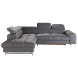 Polstergarnitur COTTA, B:262cm, grau, Sitzm&ouml;bel-Sets, "Chef L-Form", Set bestehend aus: Ecksofa mit Kopfteilverstellung & Hocker