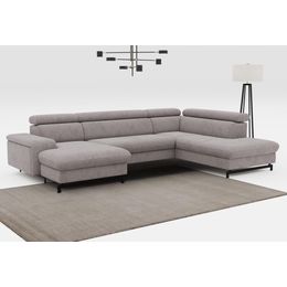 Wohnlandschaft COTTA, B:328cm H:97cm T:215cm, grau, Sofas, "Emma U-Form", mit Kopfteilverstellung, wahlweise mit Bettfunktion & Bettkasten