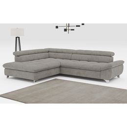 Ecksofa COTTA, B:312cm T:234cm, grau, Wohnzimmer, Sofas, "Gemini L-Form", mit Kopfteilverstellung, wahlweise mit Bettfunktion