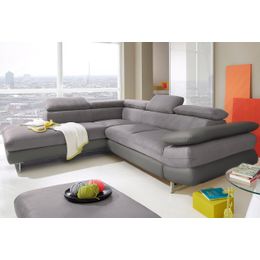 Ecksofa Inosign, B:262cm H:73cm T:228cm, grau, Wohnzimmer, Sofas, "Solution L-Form", mit Arm- & Kopfteilverstellung, wahlweise mit Bettfunktion