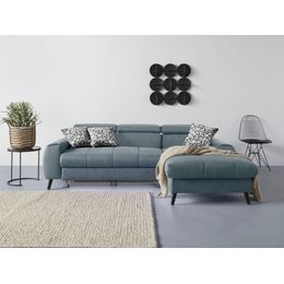 Ecksofa COTTA, B:236cm H:74cm T:164cm, grau, 100% Polyester, Wohnzimmer, Sofas, "Mia L-Form mit 3 Zierkissen", wahlweise mit Bettfunktion,