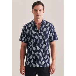 Seidensticker Herren Businesshemd "Schwarze Rose", blau, Gr. M, bedruckt, 100% Baumwolle, Hemden, Regular Kurzarm Reverskragen Druck