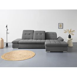Ecksofa COTTA, B:302cm H:86cm T:190cm, grau, 100% Polyester, Wohnzimmer, Sofas, "Holiday L-Form mit Sitztiefen-, Armteil- und Kopfteilverstellung",