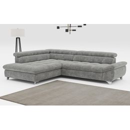 Ecksofa COTTA, B:312cm T:234cm, grau, Wohnzimmer, Sofas, "Gemini L-Form", mit Kopfteilverstellung, wahlweise mit Bettfunktion