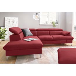 Ecksofa COTTA, B:256cm H:74cm T:208cm, rot, Kunstleder SOFTLUX;NaturLEDER (echtes Rindsleder);Microfaser PRIMABELLE (100% Polyester), Wohnzimmer,