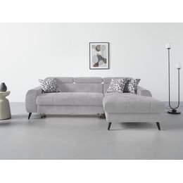Ecksofa COTTA, B:236cm H:74cm T:164cm, grau, 90% Polyester 10% Polyamid, Wohnzimmer, Sofas, "Mia L-Form mit 3 Zierkissen", wahlweise mit