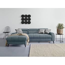Ecksofa COTTA, B:236cm H:74cm T:164cm, grau, 100% Polyester, Wohnzimmer, Sofas, "Mia L-Form mit 3 Zierkissen", wahlweise mit Bettfunktion,