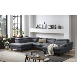 Wohnlandschaft Home Affaire, B:331cm T:108cm, grau, Sofas, "Pilot U-Form", mit Kopfteilverstellung, wahlweise mit Bettfunktion & Bettkasten