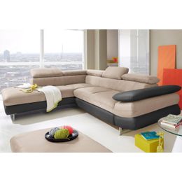 Ecksofa COTTA, B:279cm H:73cm T:228cm, schwarz, Wohnzimmer, Sofas, "Solution L-Form", mit Arm- & Kopfteilverstellung, wahlweise mit Bettfunktion
