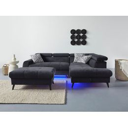 Ecksofa COTTA, B:244cm H:74cm T:193cm, schwarz, 90% Polyester 10% Polyamid, Wohnzimmer, Sofas, "Mia L-Form mit 3 Zierkissen", wahlweise mit