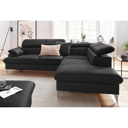 Ecksofa COTTA, B:256cm H:74cm T:208cm, schwarz, Kunstleder SOFTLUX;NaturLEDER (echtes Rindsleder);Microfaser PRIMABELLE (100% Polyester), Wohnzimmer,