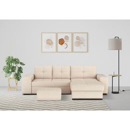 Ecksofa COTTA, B:268cm H:73cm T:156cm, beige, 96% Polyester, 4% Polyamid, Wohnzimmer, Sofas, "Mattina L-Form", mit Hocker, wahlweise mit Bettfunktion