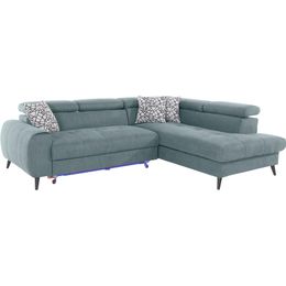 Ecksofa COTTA, B:244cm H:74cm T:193cm, grau, 100% Polyester, Wohnzimmer, Sofas, "Mia L-Form mit 3 Zierkissen", wahlweise mit Bettfunktion,