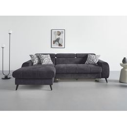 Ecksofa COTTA, B:236cm H:74cm T:164cm, schwarz, 90% Polyester 10% Polyamid, Wohnzimmer, Sofas, "Mia L-Form mit 3 Zierkissen", wahlweise mit