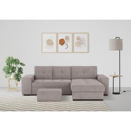 Ecksofa COTTA, B:268cm H:73cm T:156cm, grau, 100% Polyester, Wohnzimmer, Sofas, "Mattina L-Form", mit Hocker, wahlweise mit Bettfunktion & Bettkasten