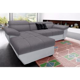 Ecksofa COTTA, B:265cm H:79cm T:102cm, grau, Edles Flachgewebe ( 100% Polyester ) / Feine Struktur ( 100% Polyester );Kunstleder SOFTLUX /