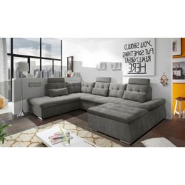 Wohnlandschaft, B:324cm H:103cm T:219cm, braun, ED EXCITING DESIGN, 95% Polyester, 5% Nylon, Sofas, "Nalo U-Form mit Bettfunktion, Bettkasten",