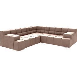 Ecksofa DESIGNWERK, B:257cm T:257cm, beige, 100% Polyester, Wohnzimmer, Sofas, "Temple L-Form, tolles Designsofa", mit Sitztiefenverstellung