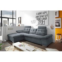 Ecksofa, B:268cm H:103cm T:170cm, grau, ED EXCITING DESIGN, 95% Polyester, 5% Nylon, Wohnzimmer, Sofas, "Nalo L-Form", mit Bettfunktion,