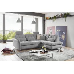 Ecksofa DIE PLANBAR, B:242cm H:87cm T:116cm, silber, 100% Polyester, Wohnzimmer, Sofas, "MP-IN20016 L-Form mit Federkern-Polsterung", wahlweise mit