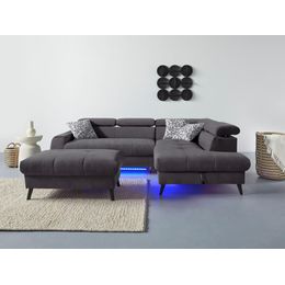 Ecksofa COTTA, B:244cm H:74cm T:193cm, braun, 100% Polyester, Wohnzimmer, Sofas, "Mia L-Form mit 3 Zierkissen", wahlweise mit Bettfunktion,