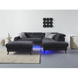 Ecksofa COTTA, B:244cm H:74cm T:193cm, schwarz, 90% Polyester 10% Polyamid, Wohnzimmer, Sofas, "Mia L-Form mit 3 Zierkissen", wahlweise mit