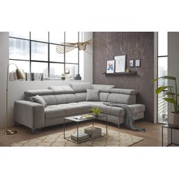 Ecksofa, B:282cm H:86cm T:198cm, grau, ED EXCITING DESIGN, 92% Polyester, 8% Nylon, Wohnzimmer, Sofas, "Sydney L-Form", mit Bettfunktion, Bettkasten,