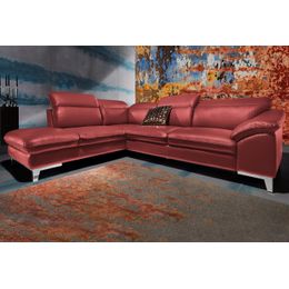 Ecksofa COTTA, B:293cm H:84cm T:232cm, rot, Luxus-Kunstleder;NaturLeder, im Rücken mit schwarzem Spannstoff bezogen, Wohnzimmer, Sofas, "Teresa