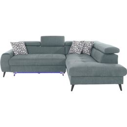 Ecksofa COTTA, B:244cm H:74cm T:193cm, grau, 100% Polyester, Wohnzimmer, Sofas, "Mia L-Form mit 3 Zierkissen", wahlweise mit Bettfunktion,