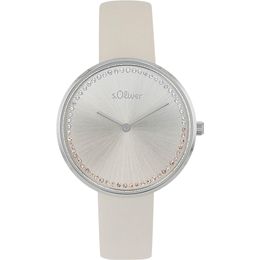 s.Oliver Damen Quarzuhr, beige, Armbanduhren, Armbanduhr, Damenuhr, Lederarmband, analog, Zirkonia (synth.)